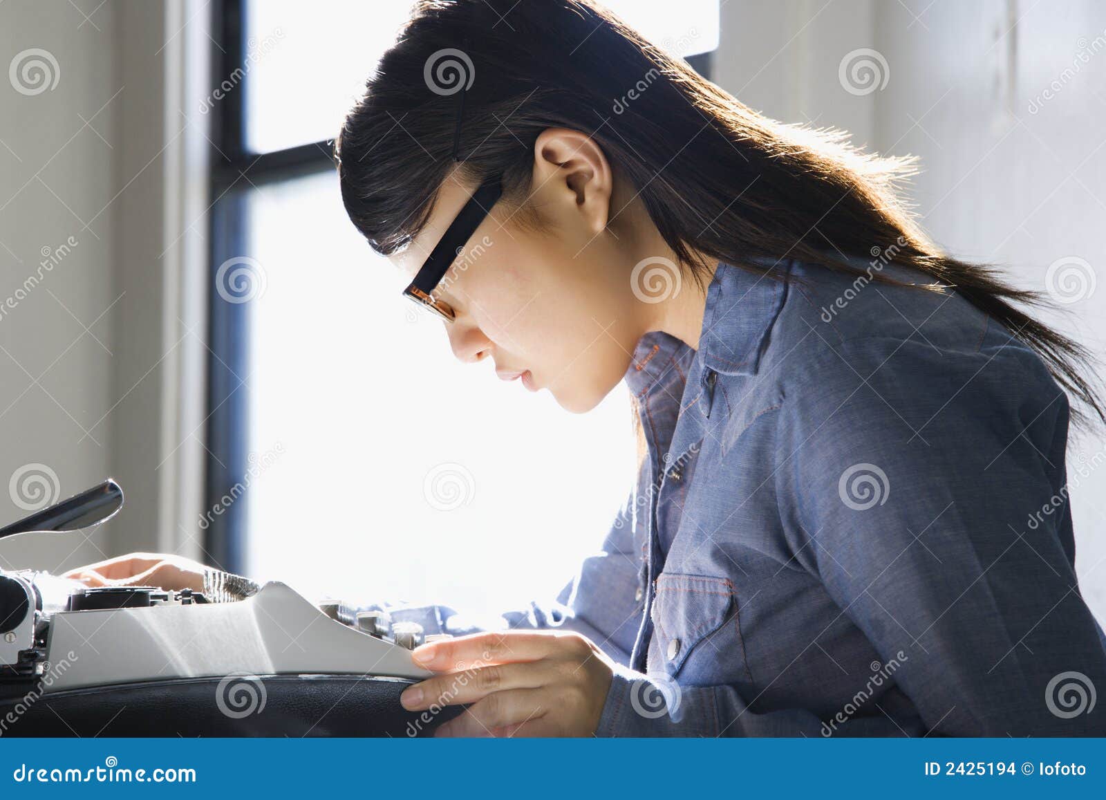 Woman with typewriter. stock photo. Image of write, literary - 2425194