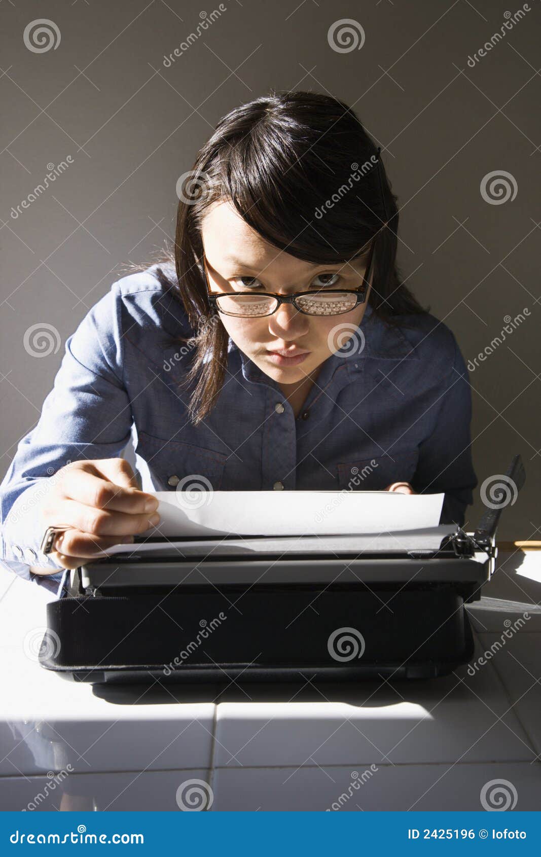 Woman with typewriter. stock photo. Image of typing, typewriter - 2425196