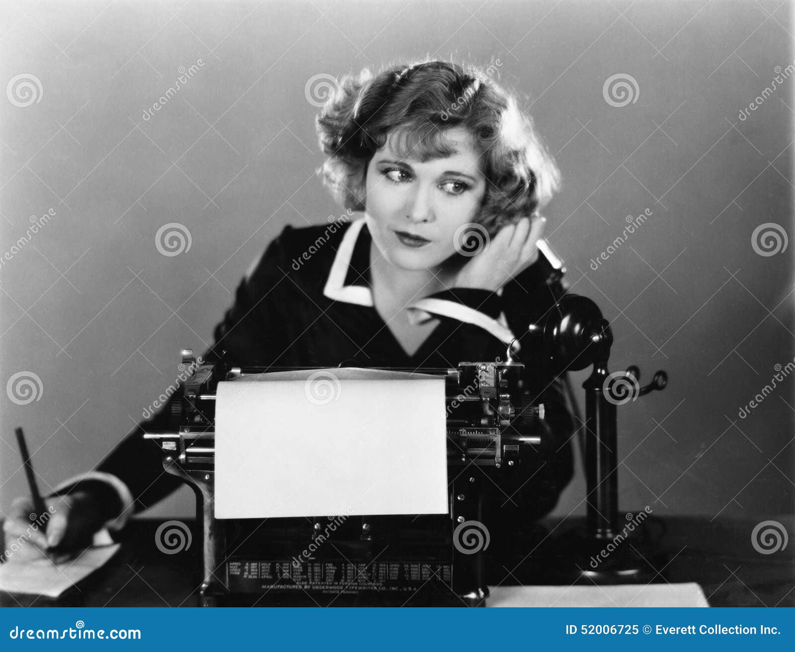 Woman at Typewriter on Telephone Stock Image - Image of bygone ...