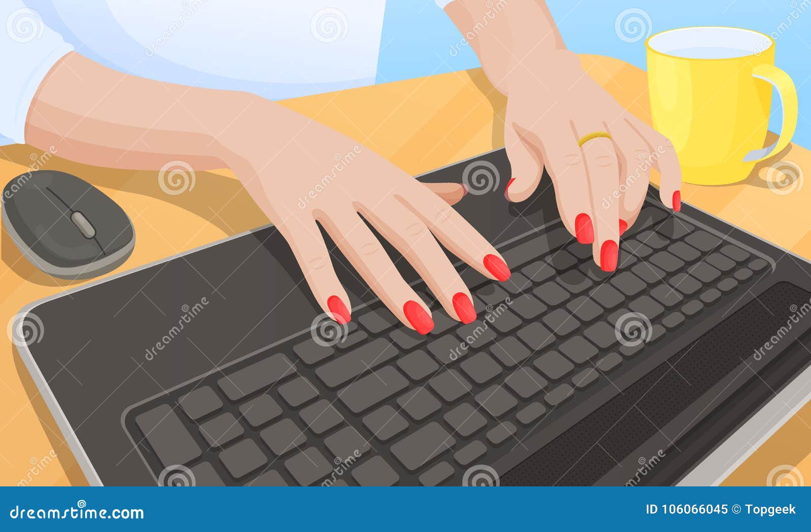 Woman Typing on Keyboard, Vector Illustration Stock Vector ...