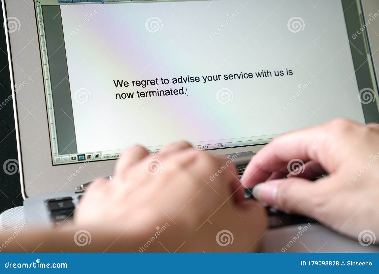 Woman Typing Letter of Termination of Service on the Computer Stock ...