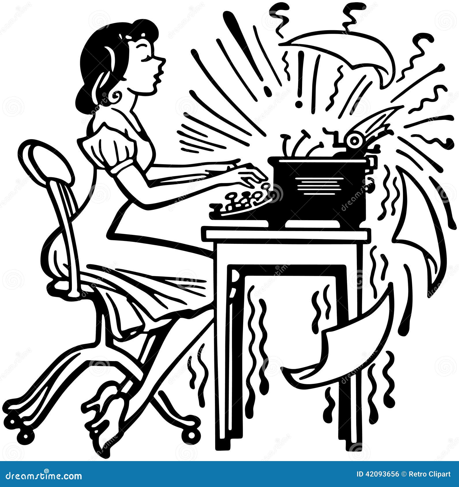 Woman Typing On Keyboard, Online Education Sketch Stock Image ...