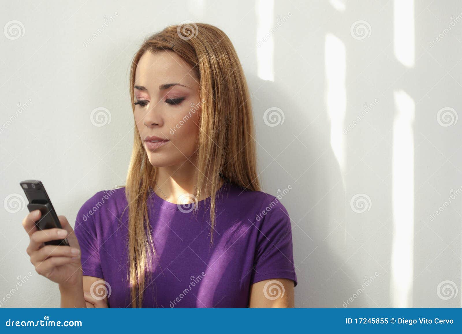 Woman Typing Text Message on Telephone Stock Image - Image of female ...