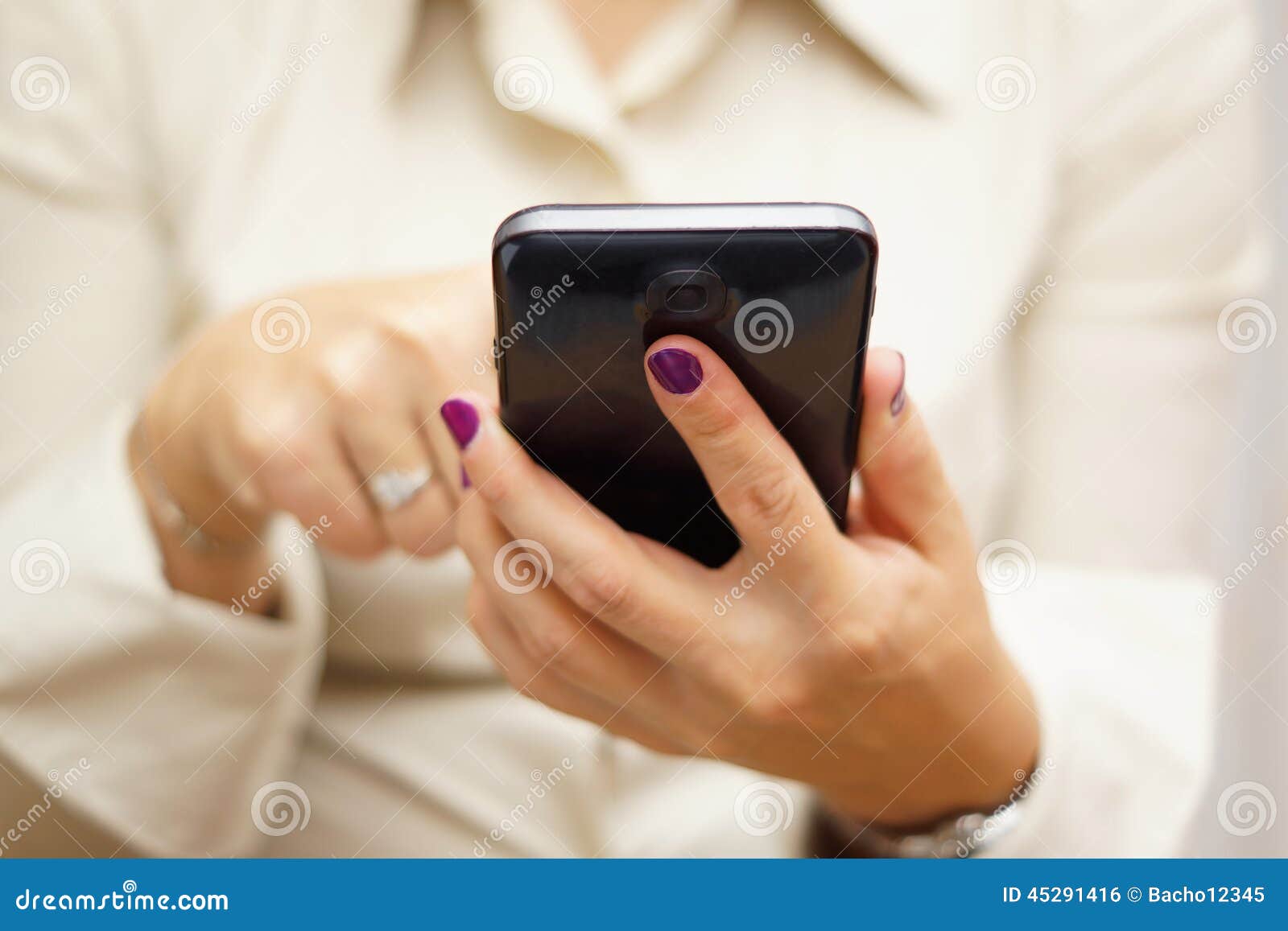 Woman is Typing on Touchscreen on Big Mobile Phone Stock Photo - Image ...