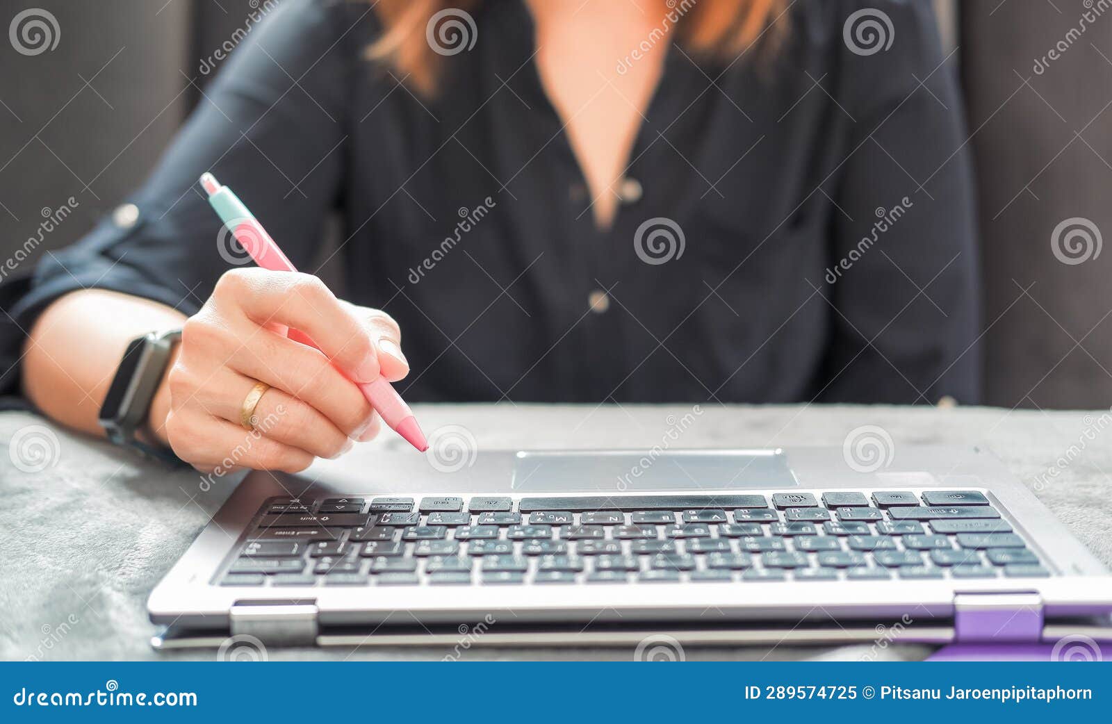Woman Typing Work on Laptop Suitable for Making Infographics Stock ...