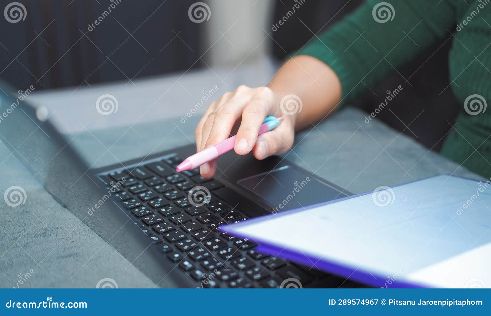 Woman Typing Work on Laptop Suitable for Making Infographics Stock ...