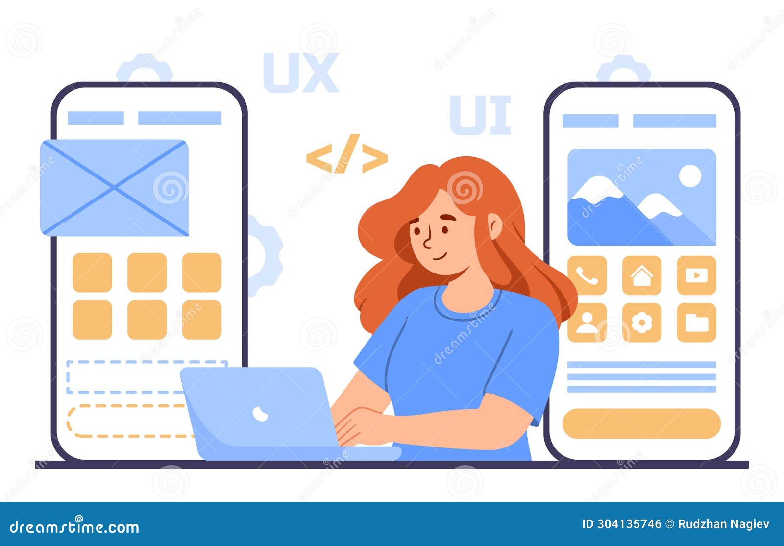 Woman with UI and UX Elements Vector Stock Illustration - Illustration ...
