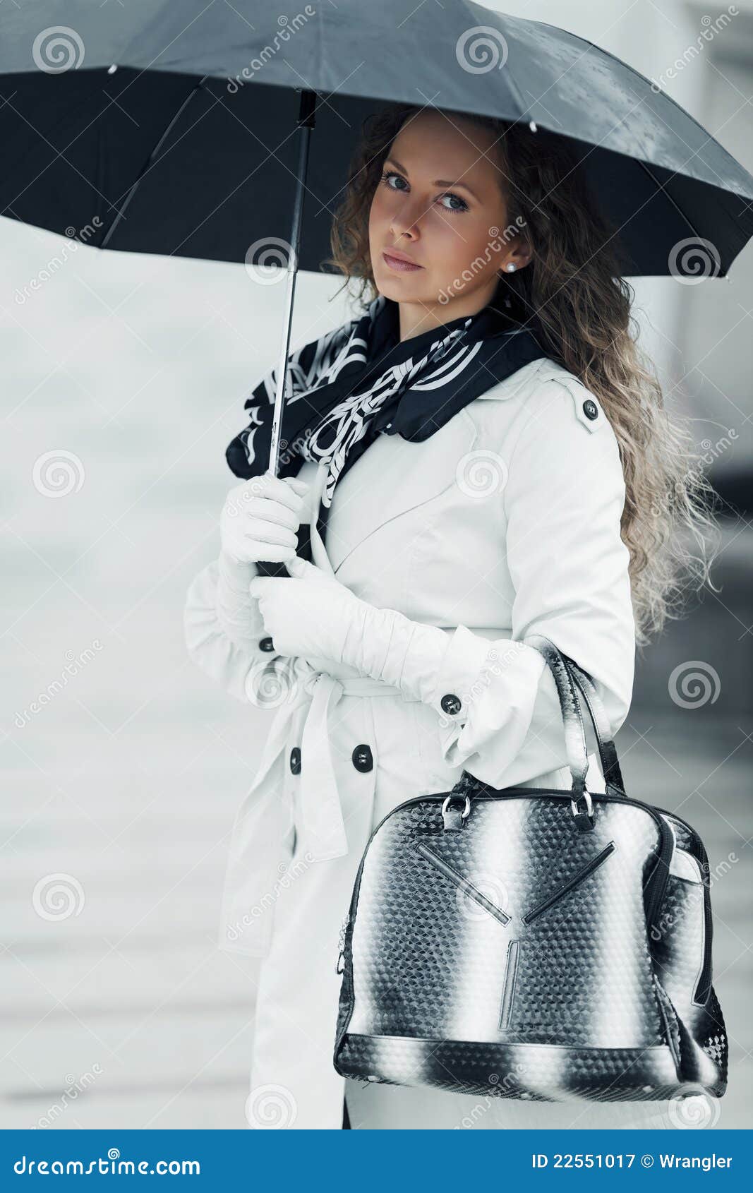 Fashion Woman With Umbrella In The Rain On City Street Stock Image