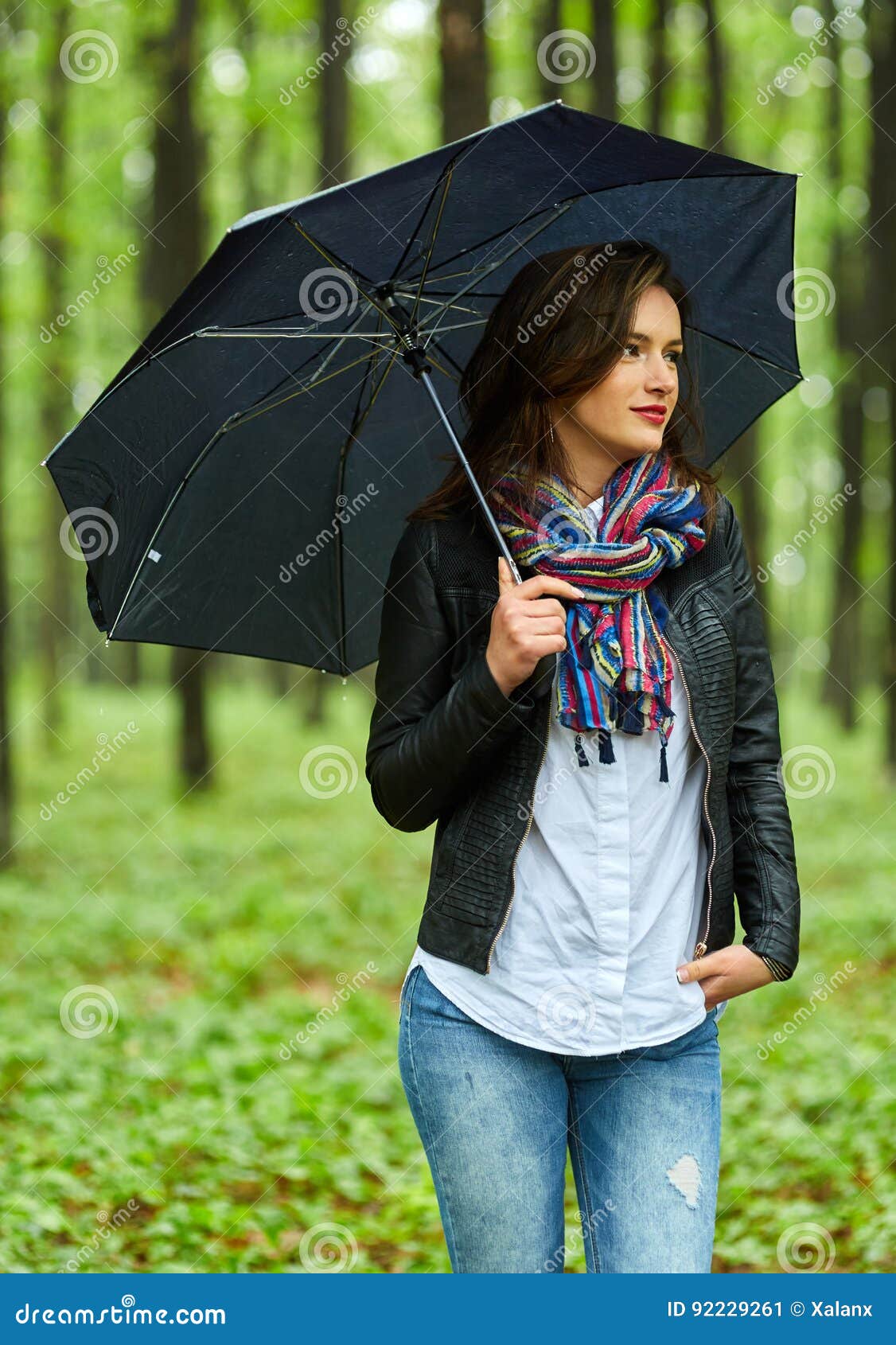 Woman With Umbrella In The Rain Stock Image Image Of Adult Park
