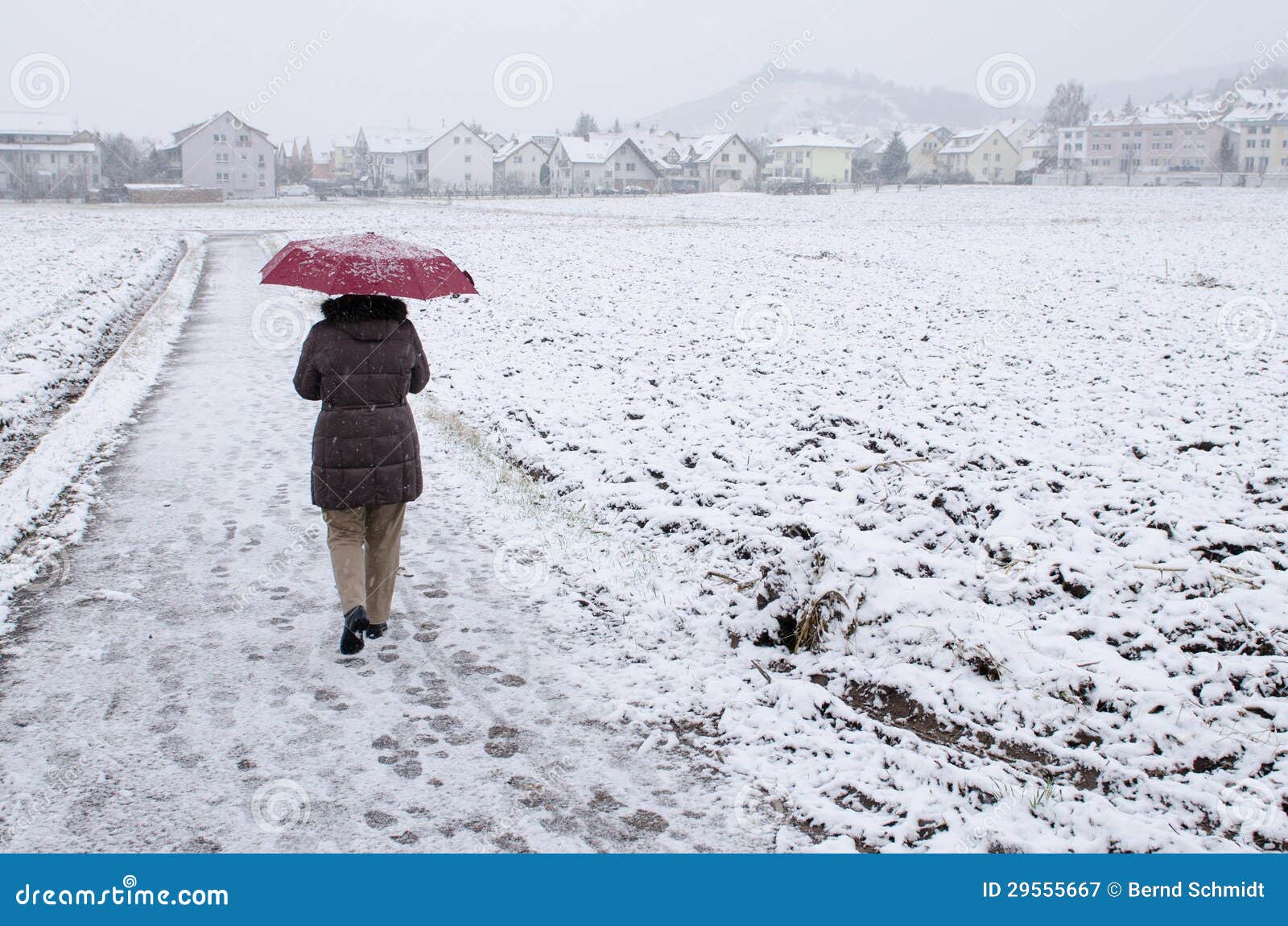 Woman with Umbrella is Strolling in the Snow Stock Image - Image of ...