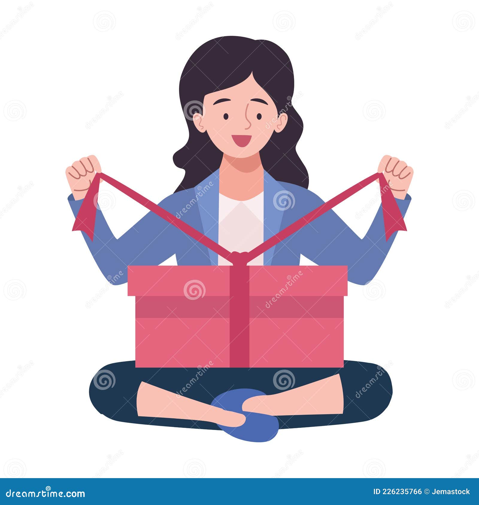 Woman unboxing gift stock vector. Illustration of open - 226235766