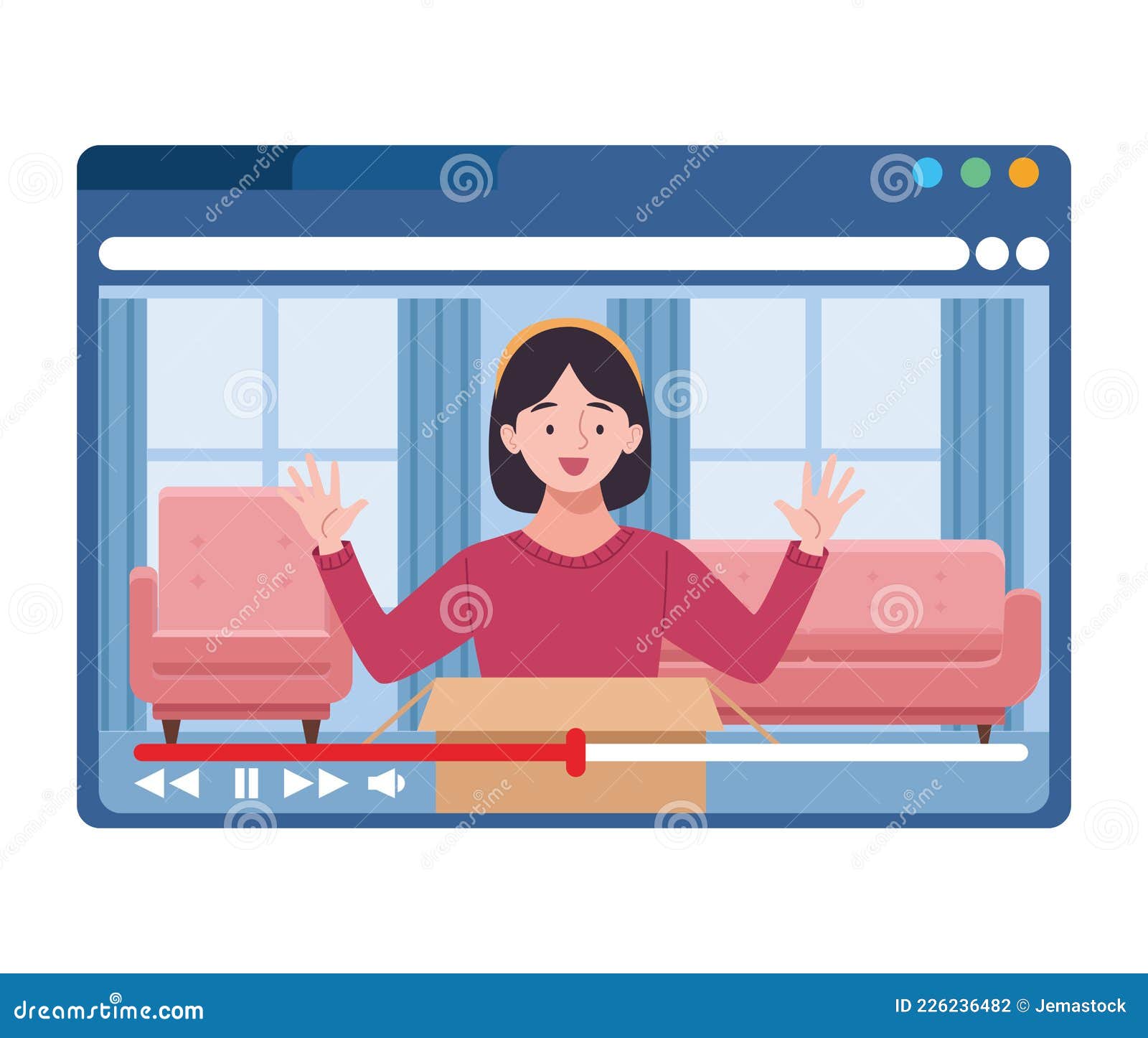 Woman unboxing in tablet stock vector. Illustration of open - 226236482