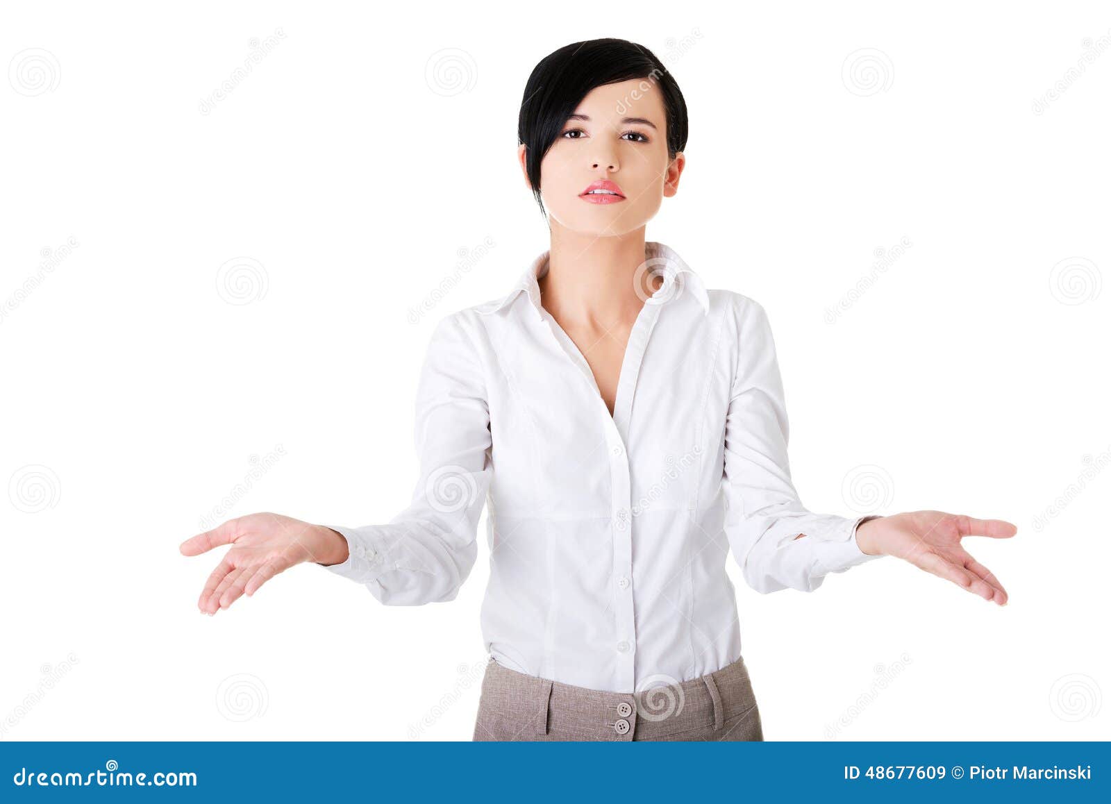 Woman with Undecided Open Hands Gesture Stock Image - Image of beauty ...