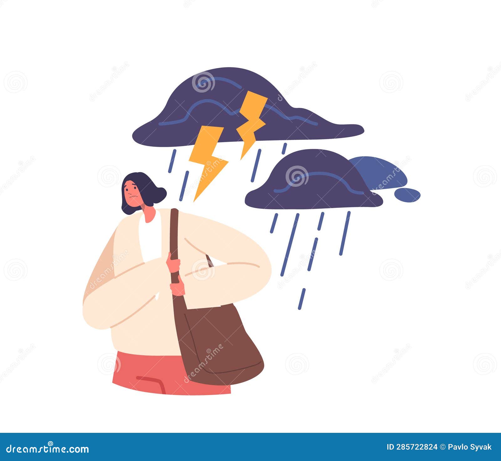 Woman Under a Dark Cloud with Lightning Represents Facing Challenges ...