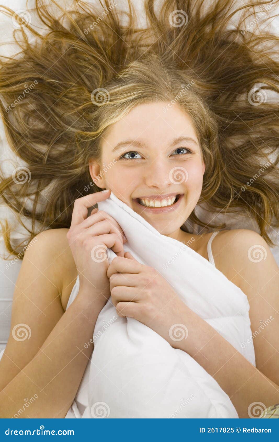 Woman under duvet stock image. Image of cheerful, fresh - 2617825