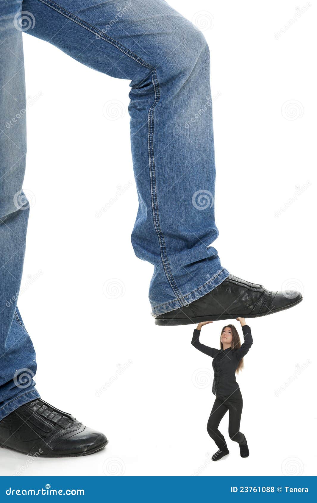 Woman under the man s sole stock photo. Image of trample - 23761088
