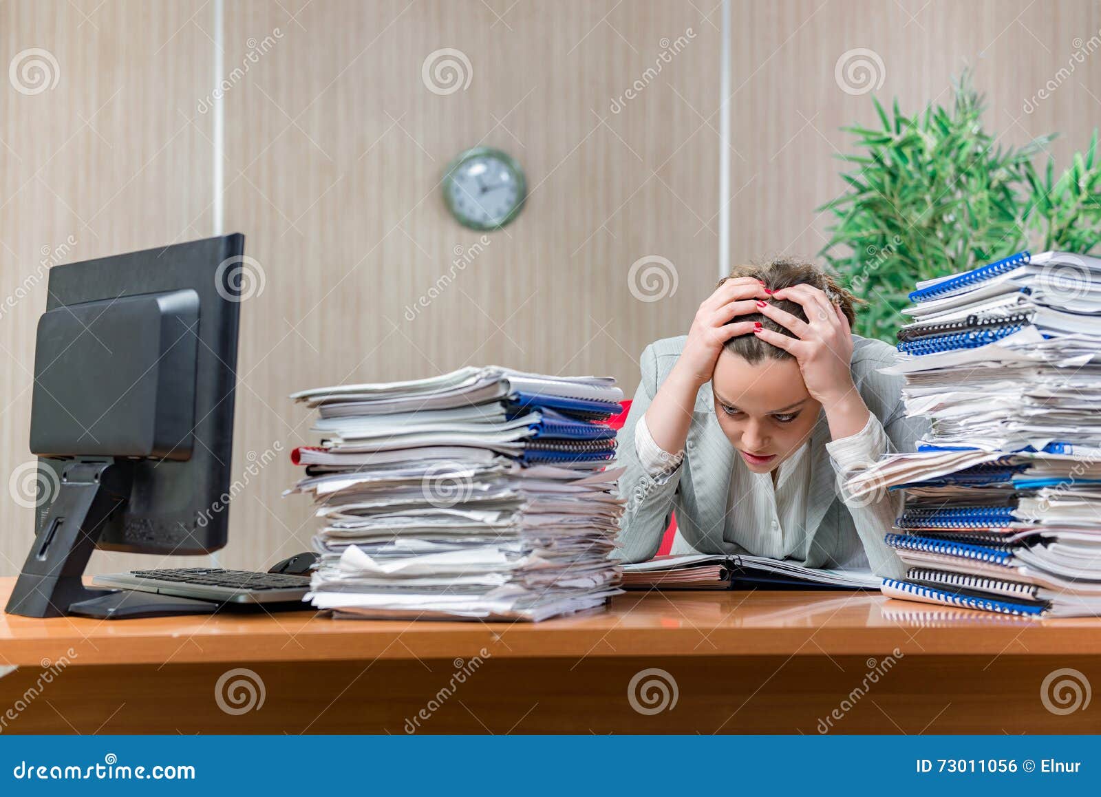 The Woman Under Stress from Excessive Paper Work Stock Photo - Image of ...