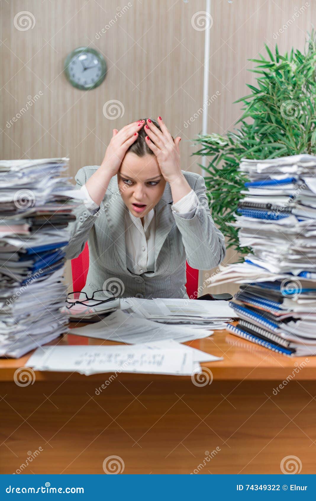 The Woman Under Stress from Excessive Paper Work Stock Photo - Image of ...