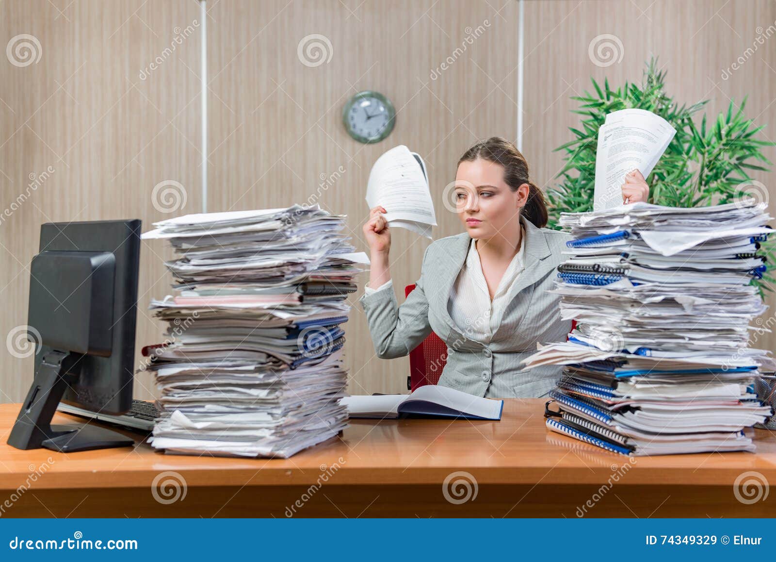 The Woman Under Stress from Excessive Paper Work Stock Image - Image of ...