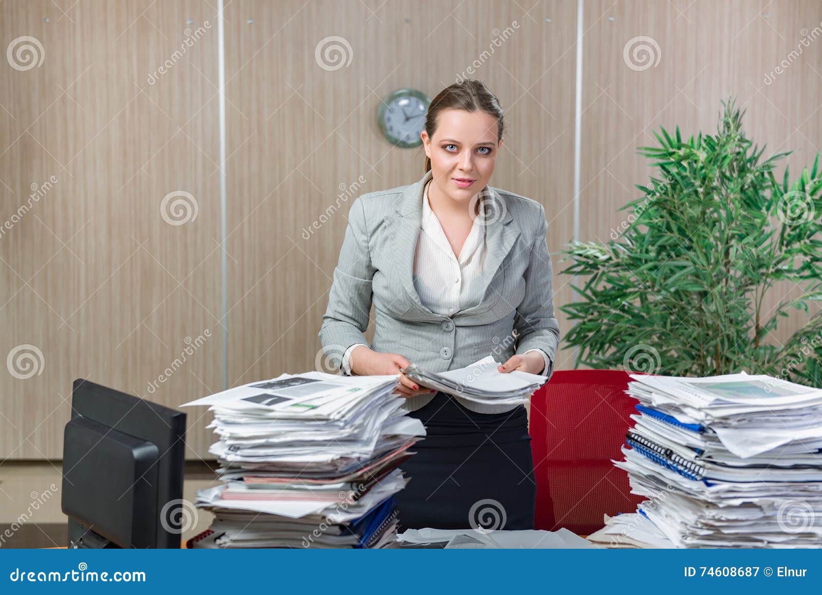 The Woman Under Stress from Excessive Paper Work Stock Image - Image of ...
