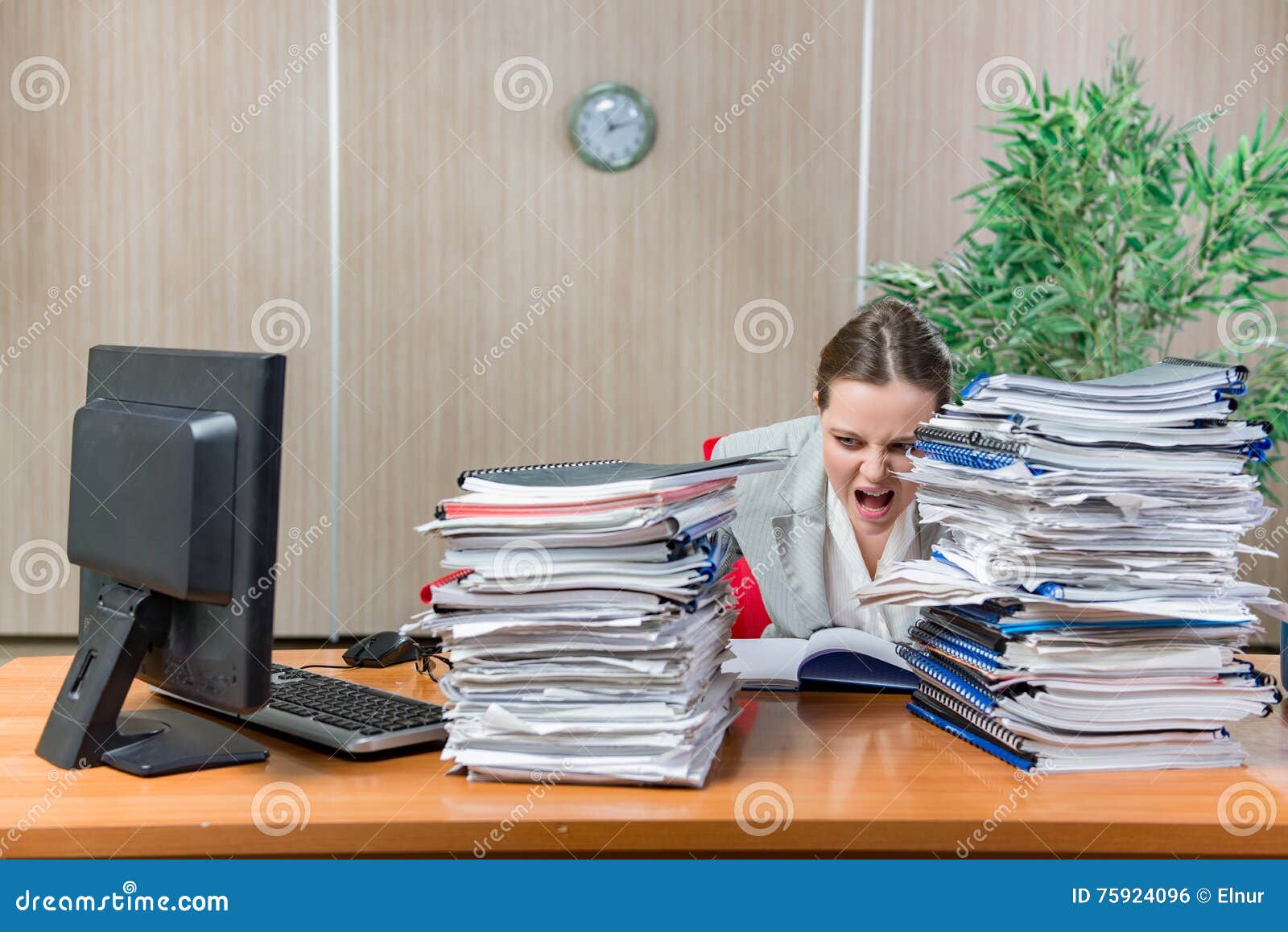 The Woman Under Stress from Excessive Paper Work Stock Photo - Image of ...