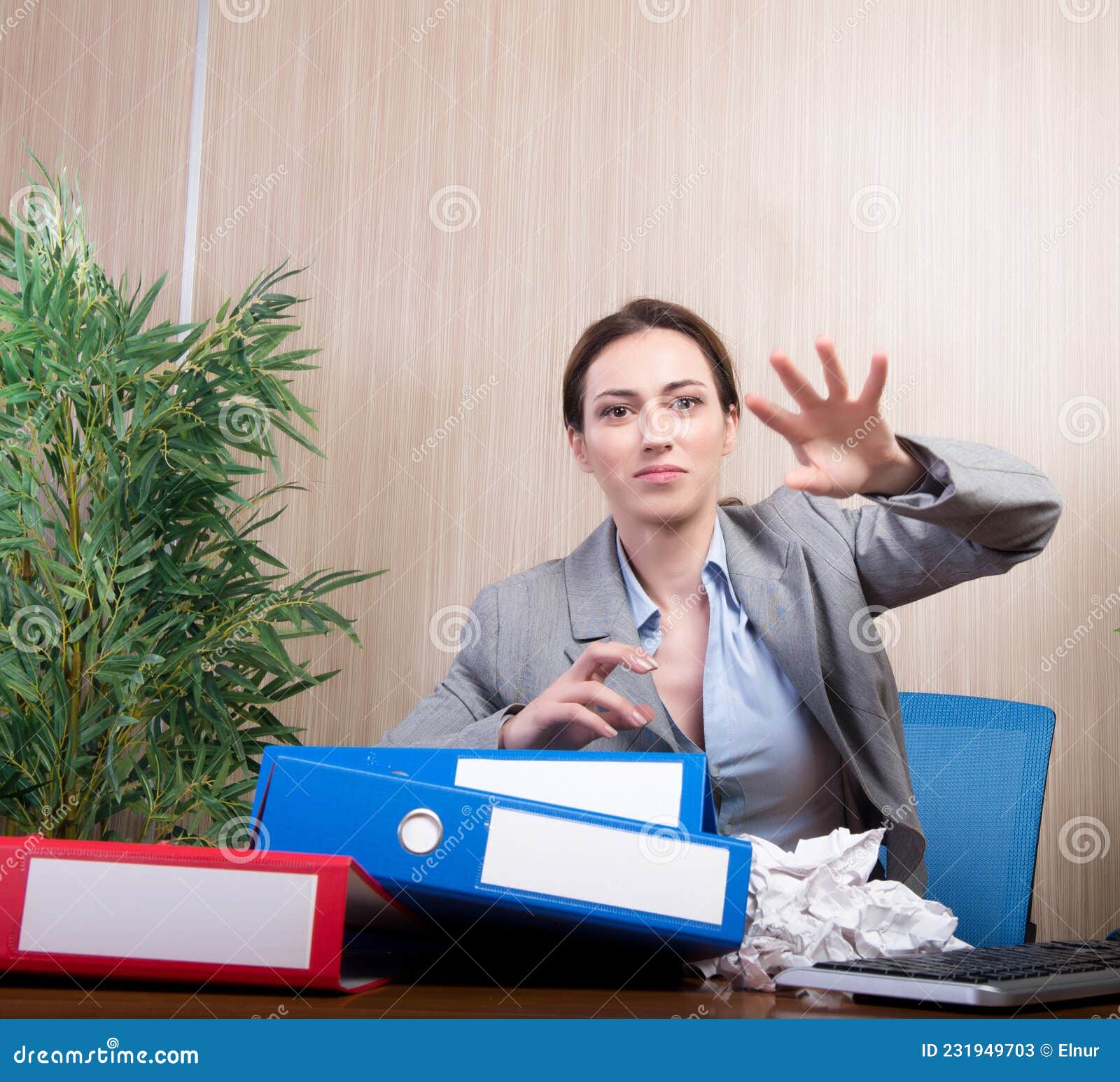 Woman Under Stress Tossing Papers in the Office Stock Image - Image of ...
