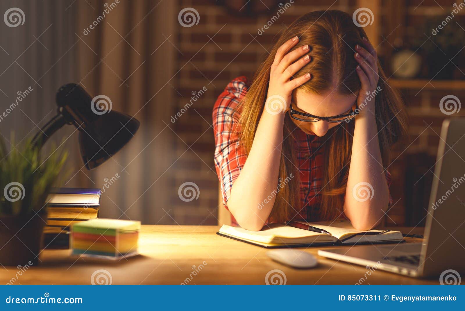 Woman Under Stress Working at Computer Stock Image - Image of laptop ...