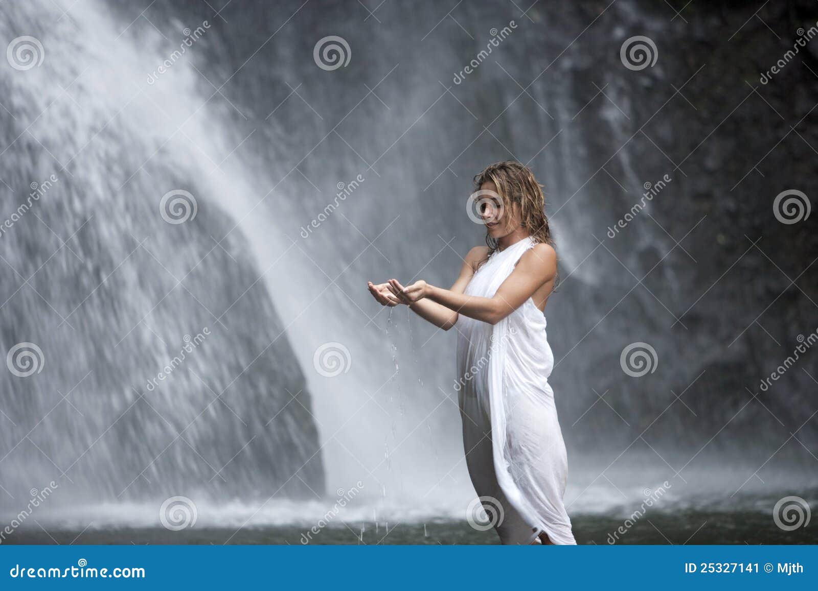 Woman Under Waterfall stock image. Image of inspiration - 25327141