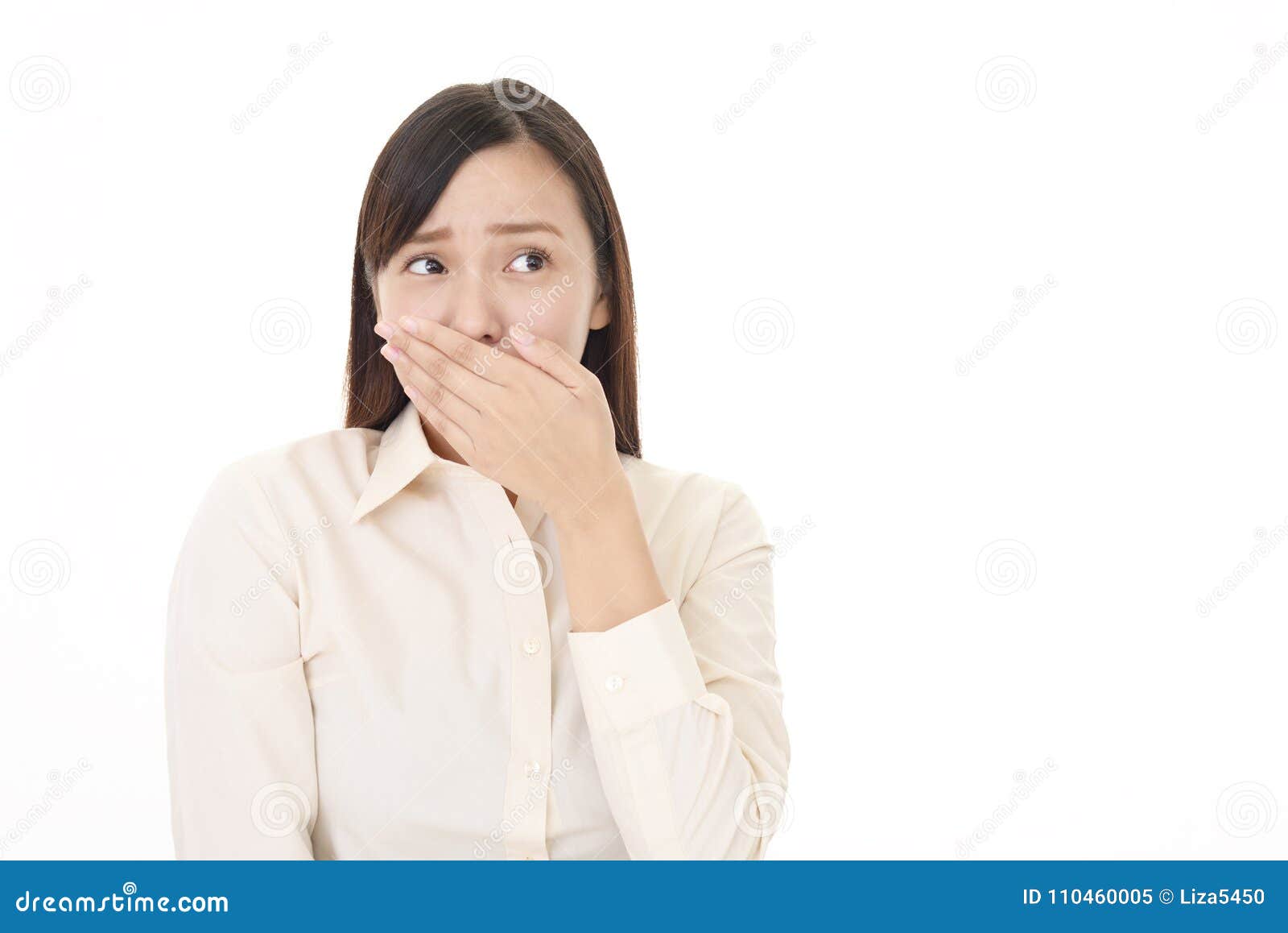 Uneasy Asian woman stock image. Image of embarrassment - 110460005