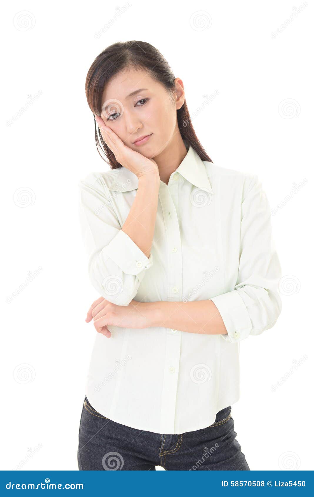 Woman with an uneasy look stock photo. Image of japanese - 58570508