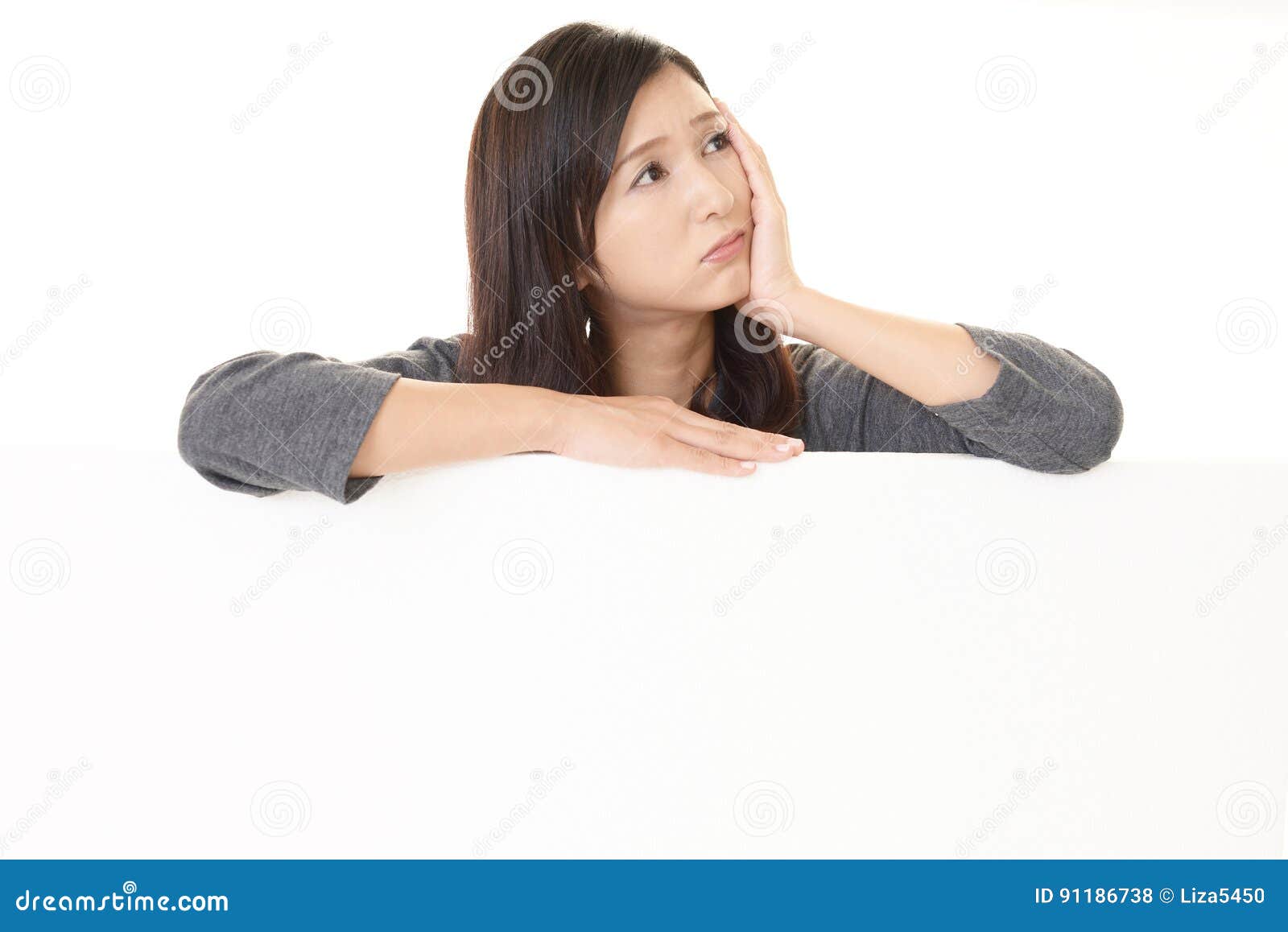 Woman with an uneasy look stock photo. Image of communication - 91186738