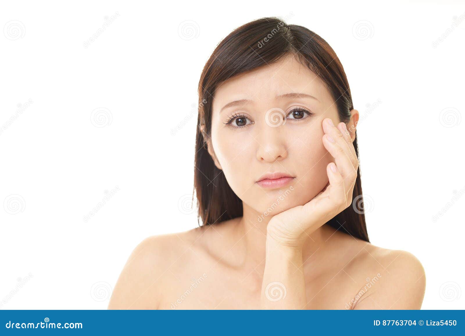 Woman with an uneasy look. stock photo. Image of anxiety - 87763704