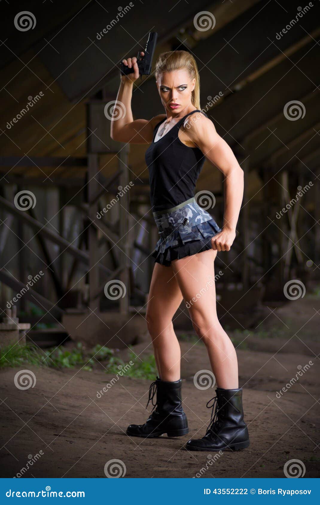 Woman in Uniform with Gun (normal Version) Stock Photo - Image of ...