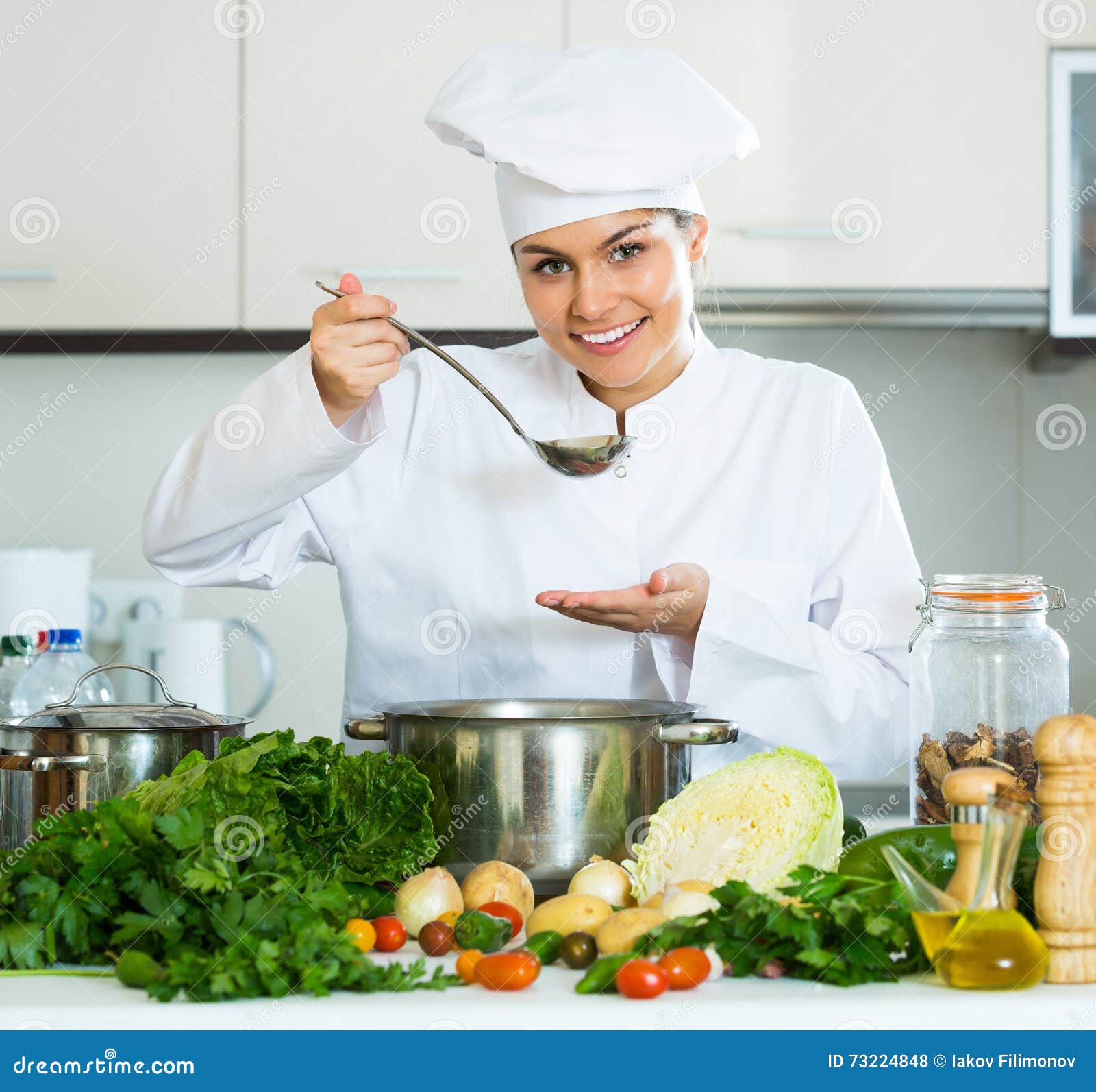 Woman in Uniform at Kitchen Stock Photo - Image of preparing, indoors ...