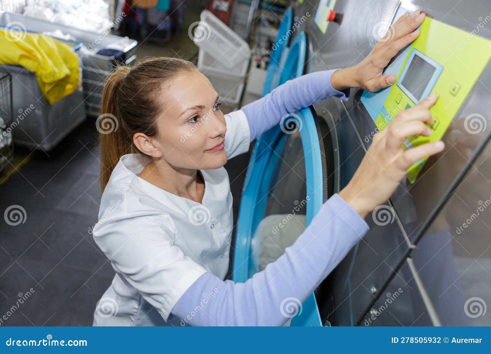 Woman in Uniform in Professional Laundry Stock Photo - Image of garment ...