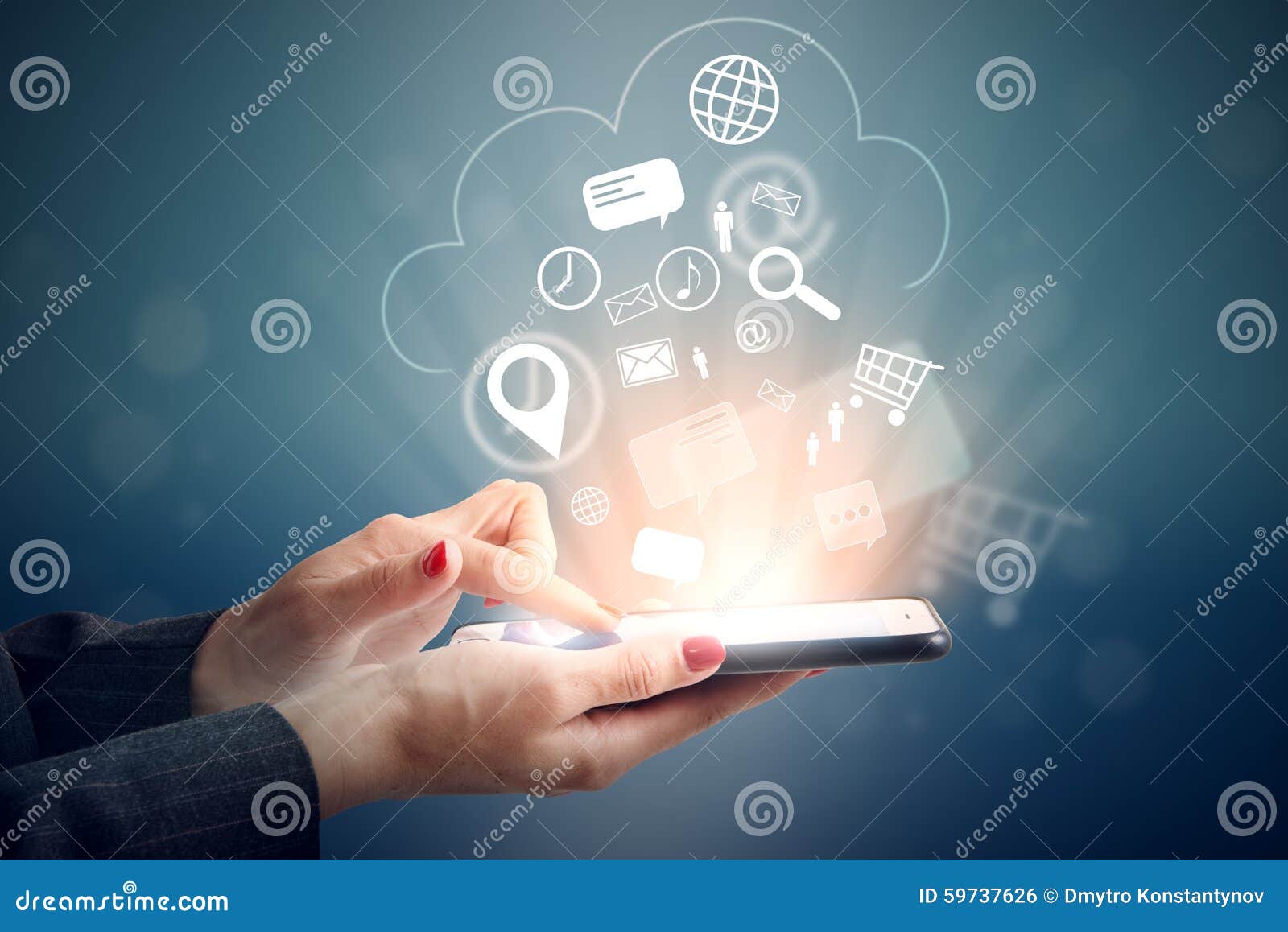 Woman uploading her data stock photo. Image of hologram - 59737626