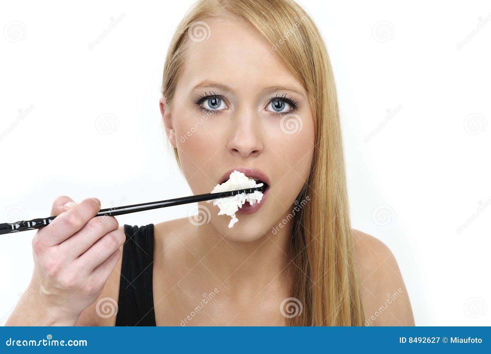 A Woman Use Chopsticks Eating Rice Stock Image - Image of girl ...