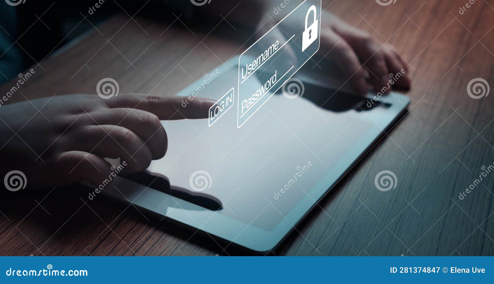 Woman Use Digital Tablet To Login in Personal User. Stock Image - Image ...