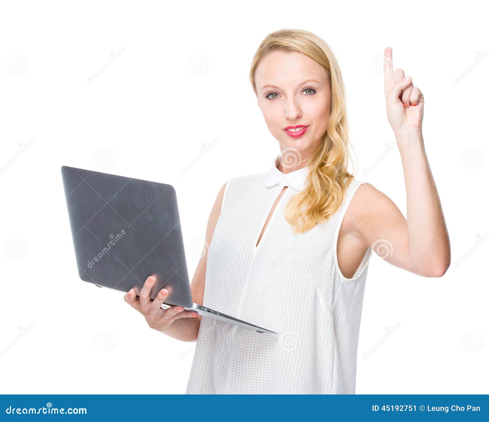 Woman Use of Laptop Computer and Thumb Up Stock Image - Image of cutout ...