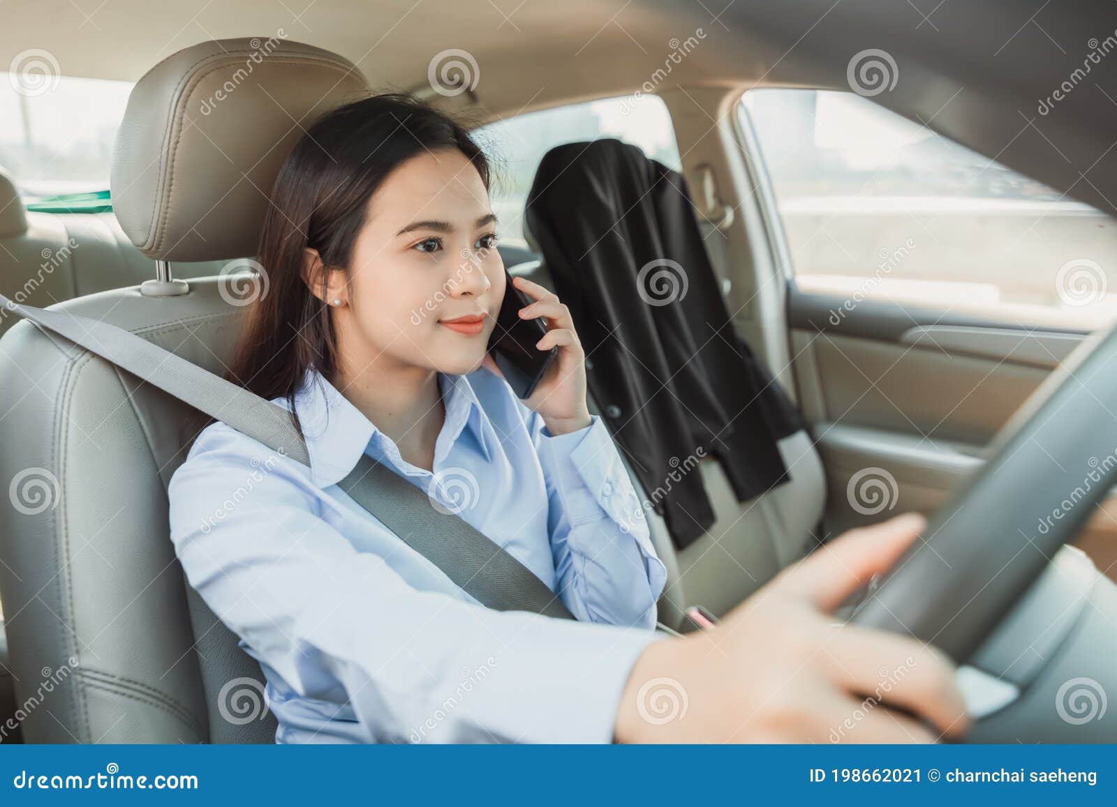Woman Use Mobile Phone while Driving a Car Stock Image - Image of ...