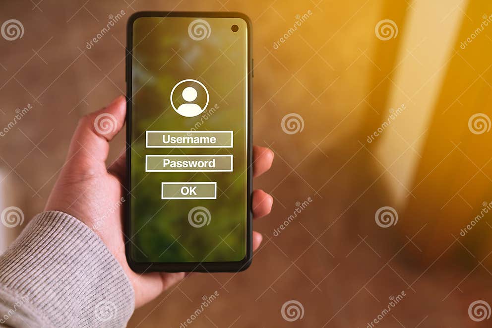 Woman Use Smartphone To Input Username and Password. Stock Image ...
