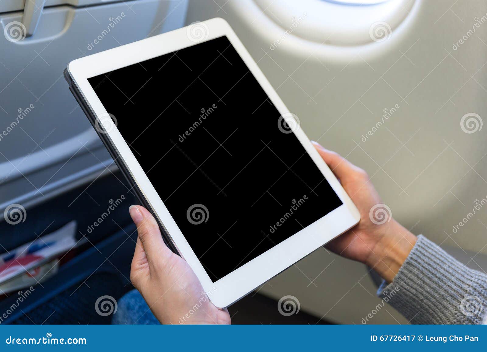 Woman Use of the Tablet in Air Plane Stock Image - Image of hand, lady ...