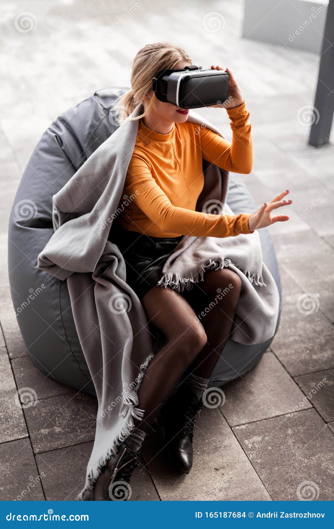 Woman Use Virtual Reality Glasses, 360 Vr. Digital Game, Modern Science ...