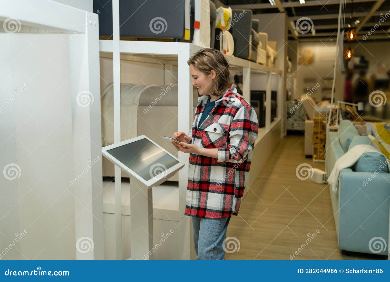 Woman Uses the Self-service Kiosk Stock Photo - Image of computer ...
