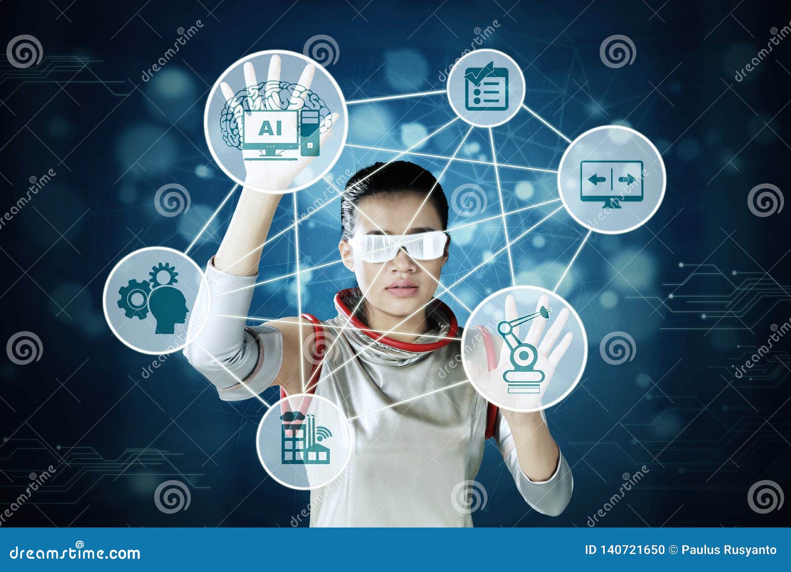 Woman Uses Virtual Artificial Intelligence Screen Stock Photo - Image ...