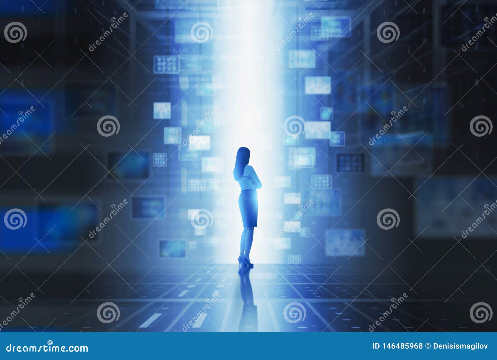 Woman Using Abstract Information Interface Stock Illustration ...