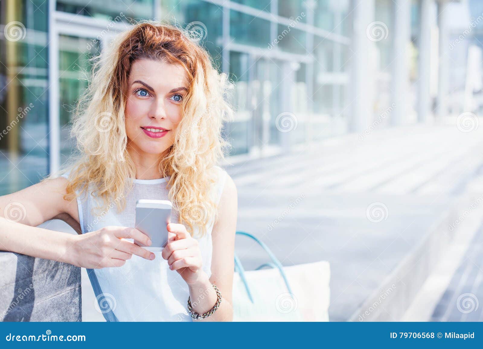 Woman Using App on Her Phone Stock Photo - Image of female, application ...