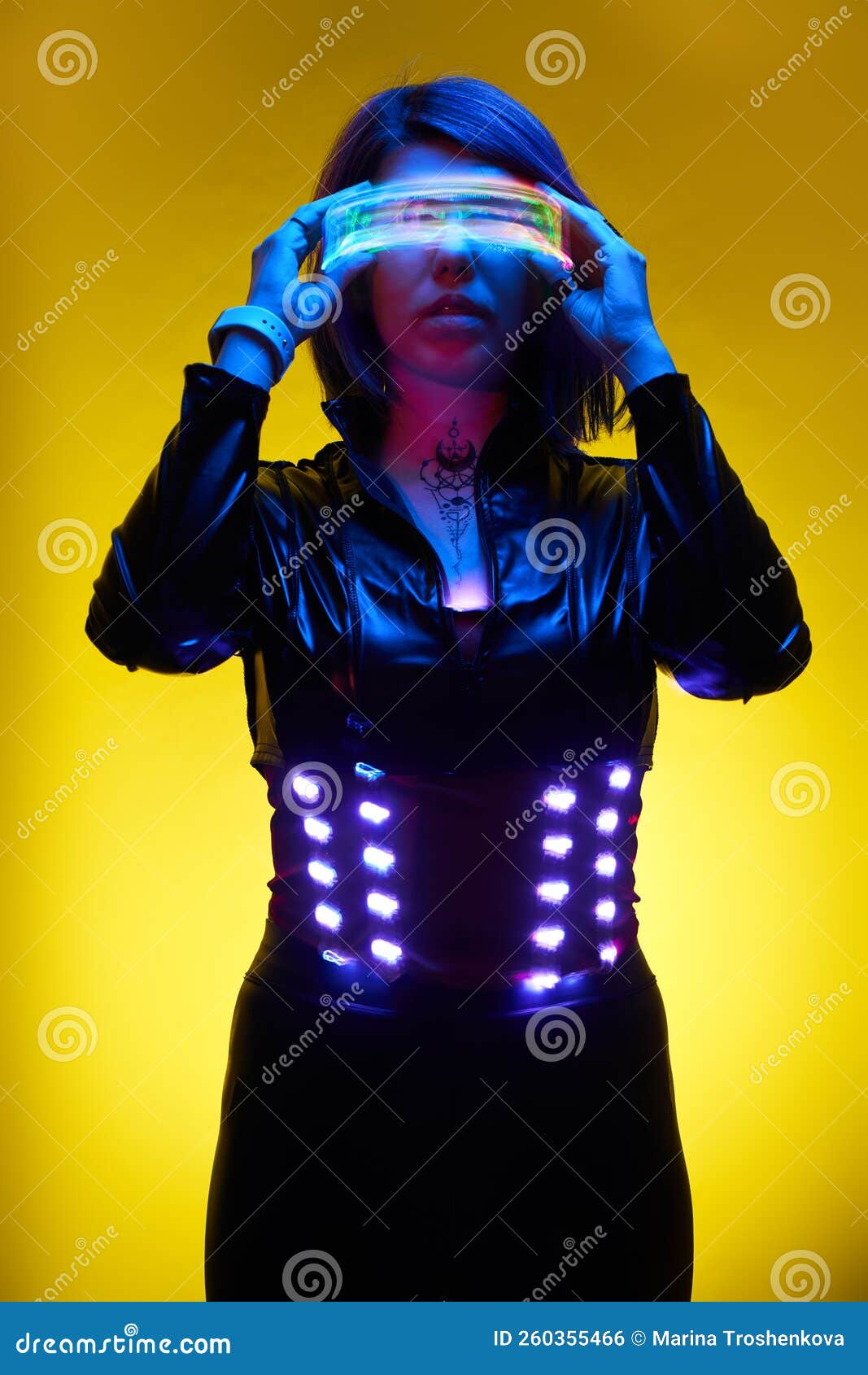 Woman is Using Augmented Reality Headset. Concept of Virtual, Augmented ... Woman is Using Augmented Reality Headset. Concept of Virtual, Augmented ...