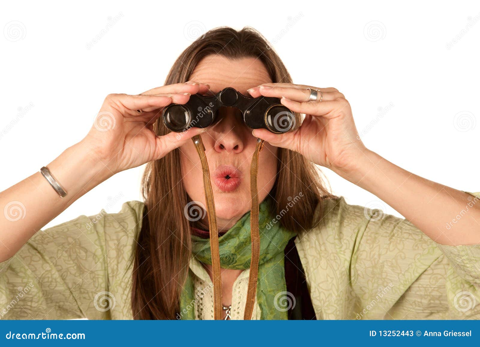 Woman using binoculars stock image. Image of mouth, attractive - 13252443