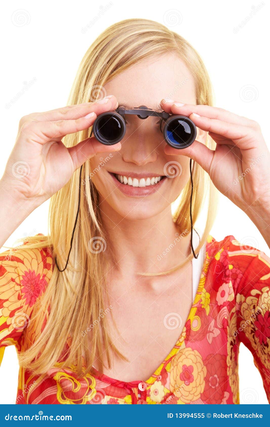 Woman using binoculars stock image. Image of sight, studio - 13994555